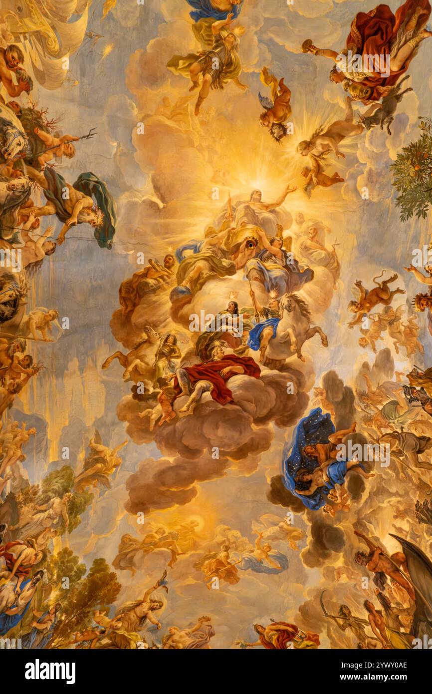 Baroque paintings on the ceiling of the Mirror Gallery in the Palazzo ...