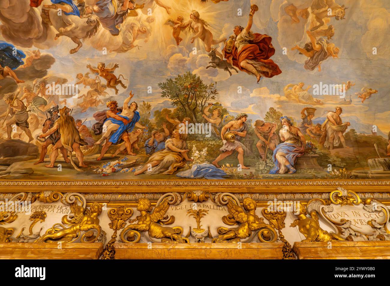 Baroque paintings on the ceiling of the Mirror Gallery in the Palazzo ...