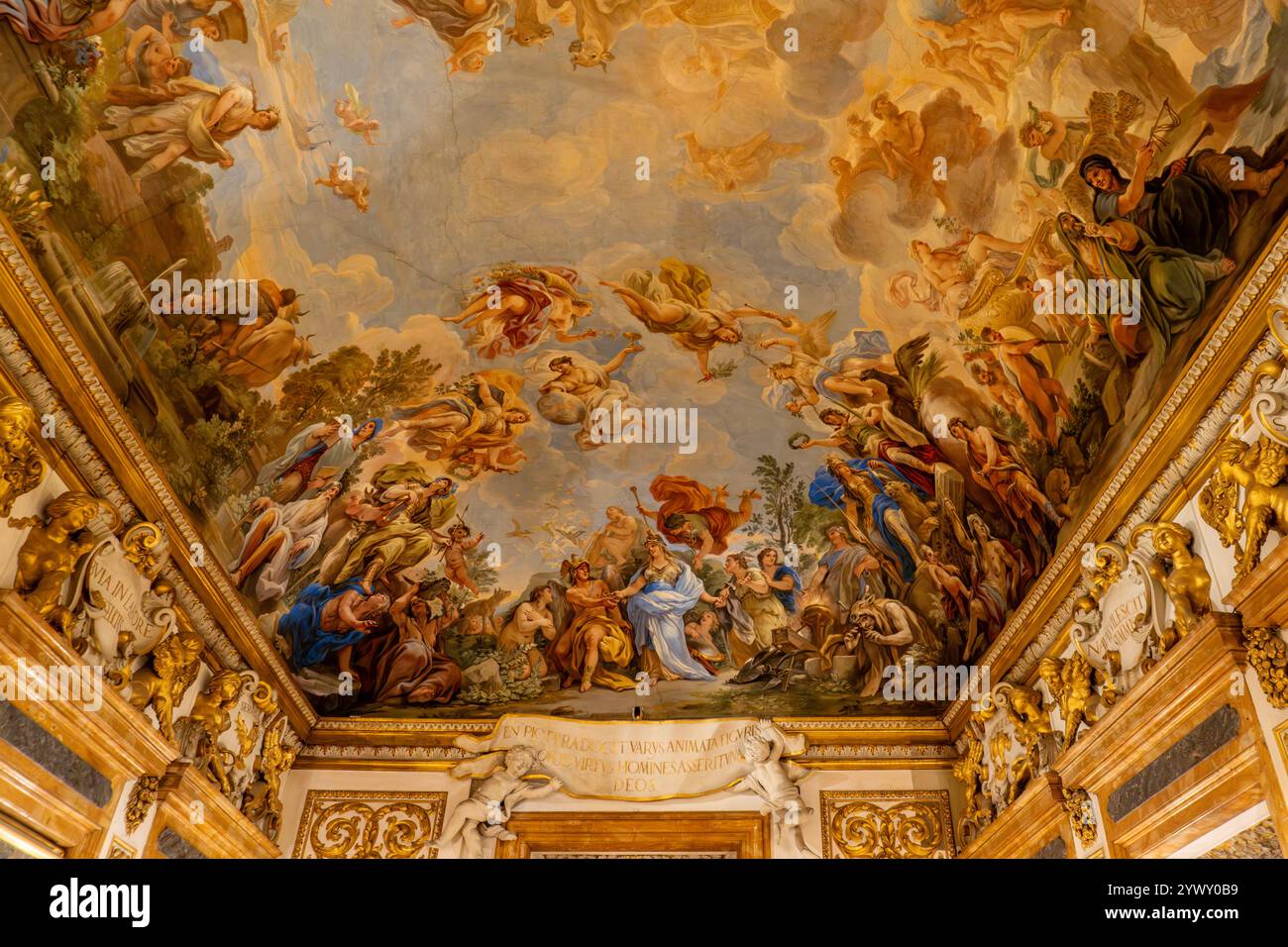 Baroque paintings on the ceiling of the Mirror Gallery in the Palazzo ...