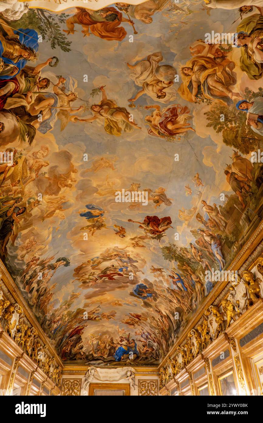 Baroque paintings on the ceiling of the Mirror Gallery in the Palazzo ...