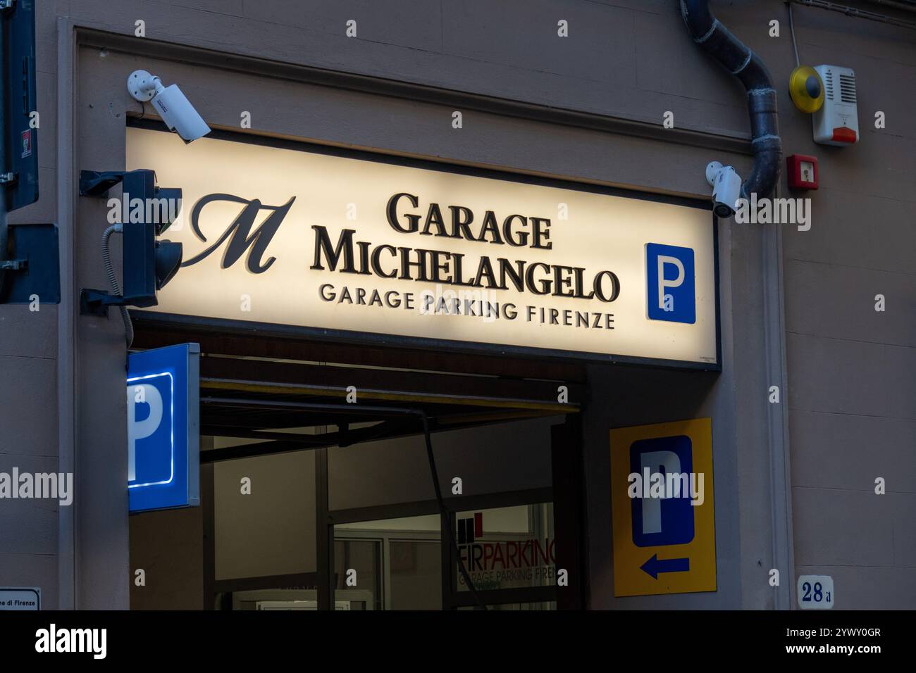 Sign for the Michelangelo Garage, a car parking garage in Florence ...