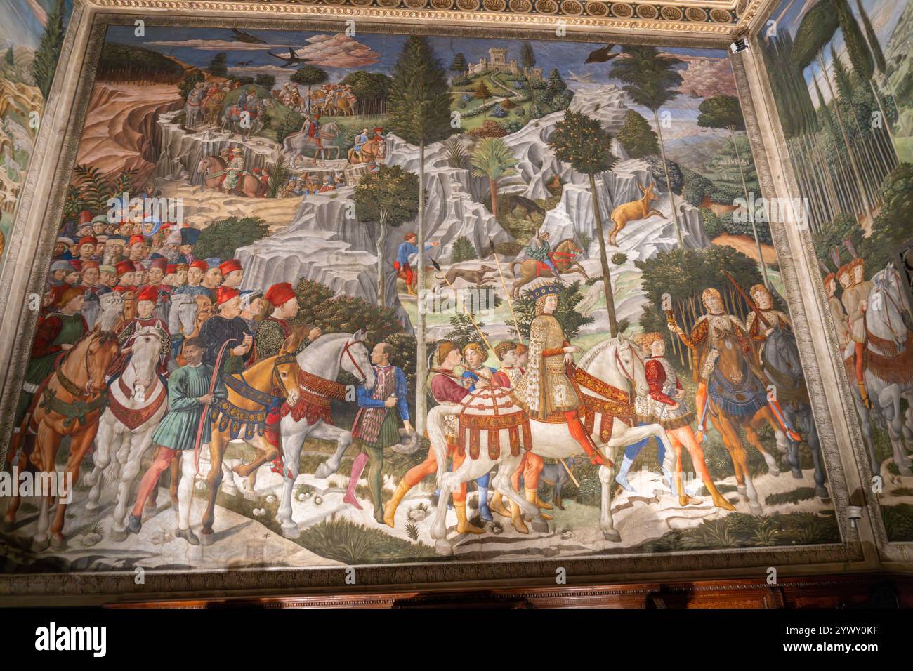 Fresco of the journey of the Magi to Bethlehem in the Magi Chapel in ...