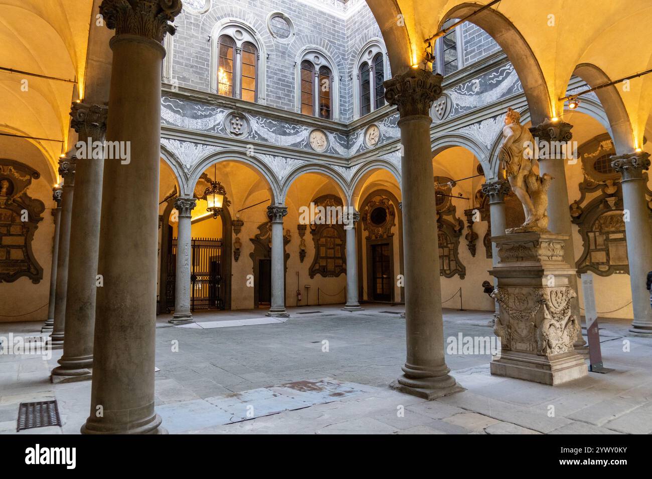 The statue of Orpheus Enchanting Cerebrus in the entry courtyard of the ...