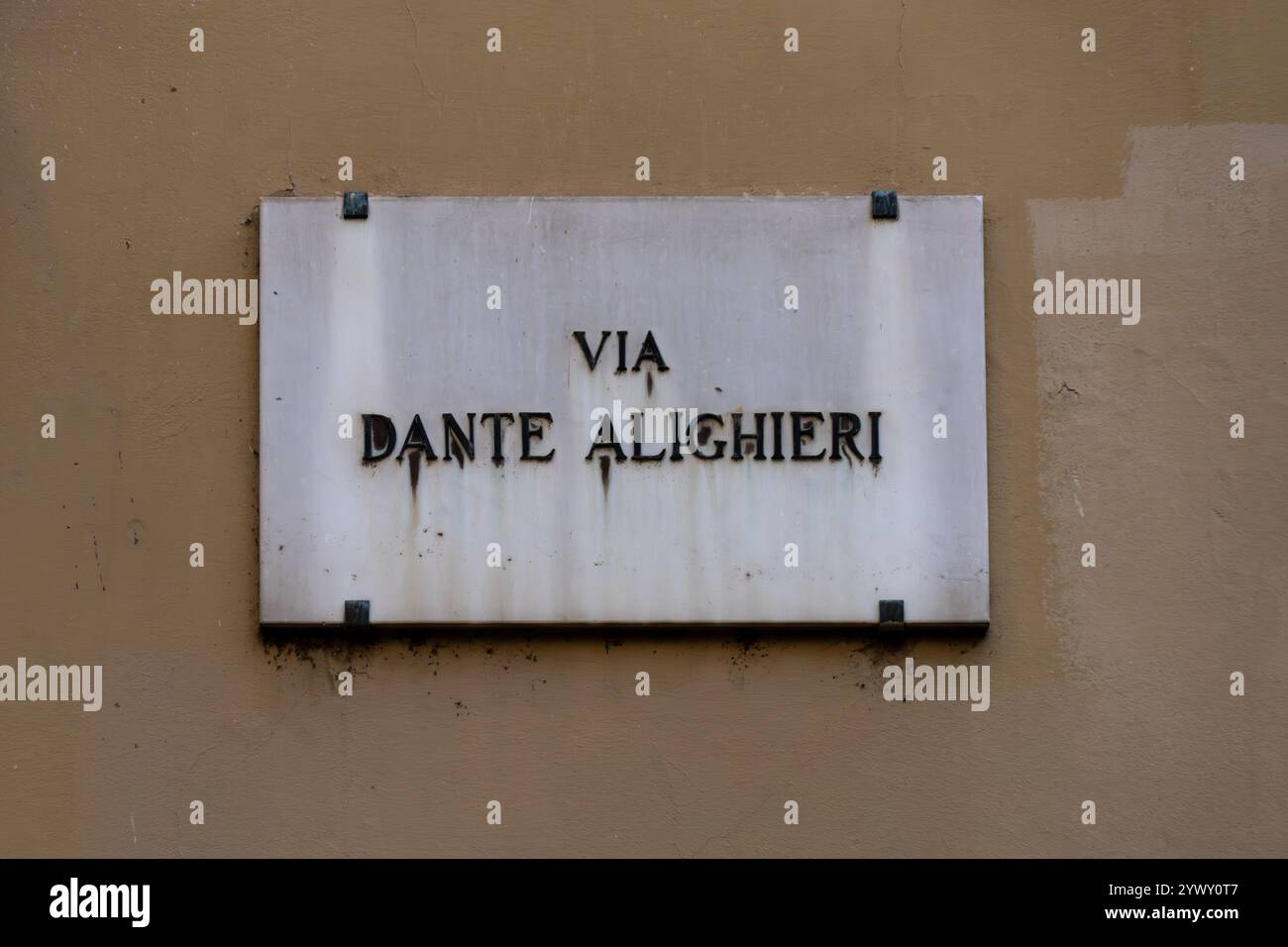 A street sign for Via Dante Alighieri, the street where Dante's house ...