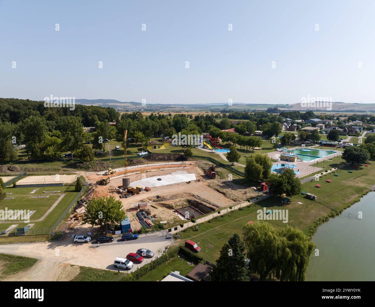 Aerial view of the Kurinec natural swimming pool in the Rimavska Sobota ...