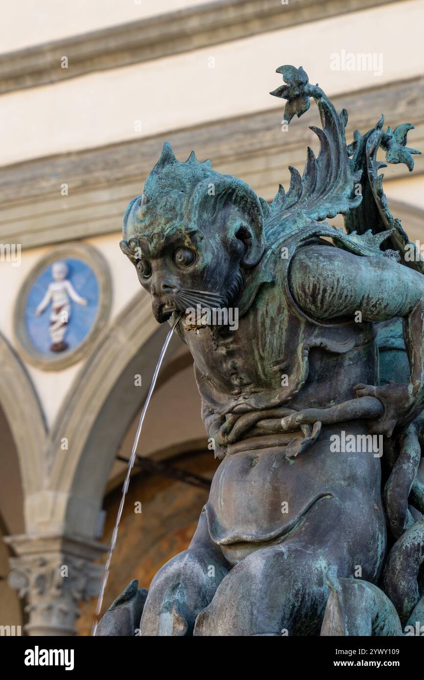 Fountain statue of a sea monster on the Piazza Santissima Annunciata ...