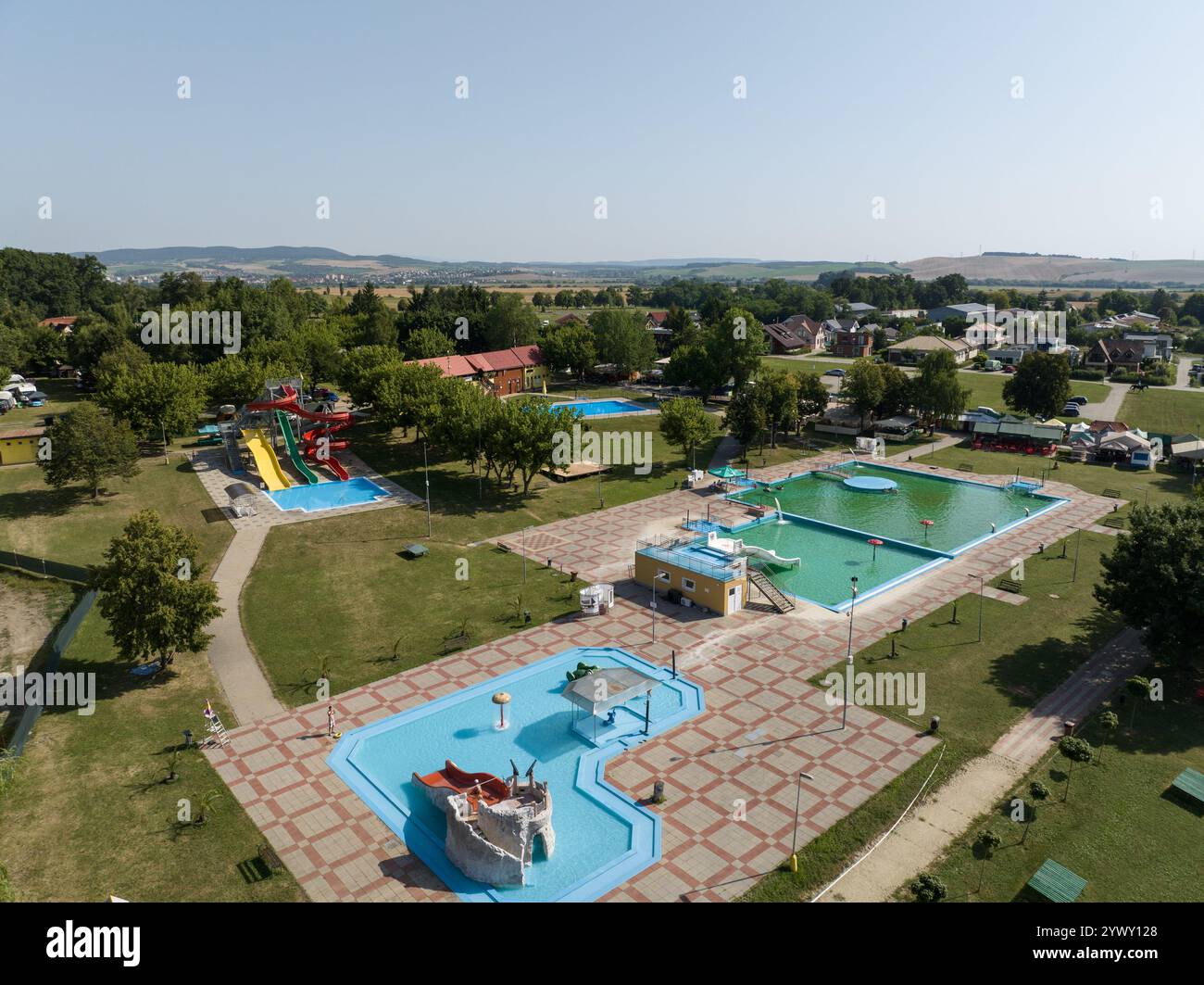 Aerial view of the Kurinec natural swimming pool in the Rimavska Sobota ...