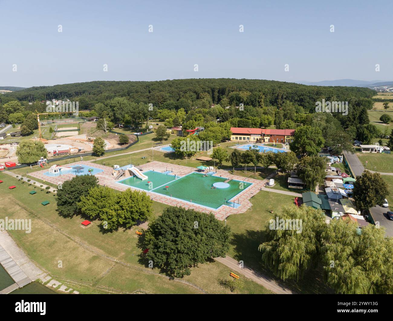 Aerial view of the Kurinec natural swimming pool in the Rimavska Sobota ...