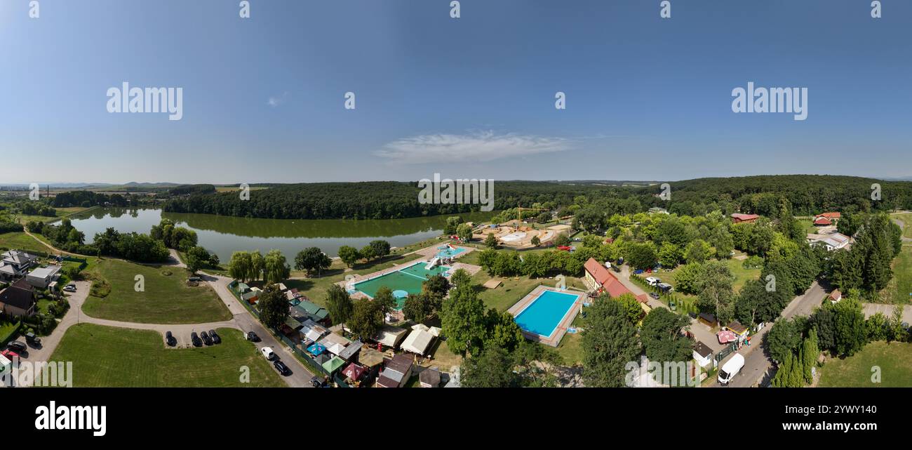Aerial view of the Kurinec natural swimming pool in the Rimavska Sobota ...