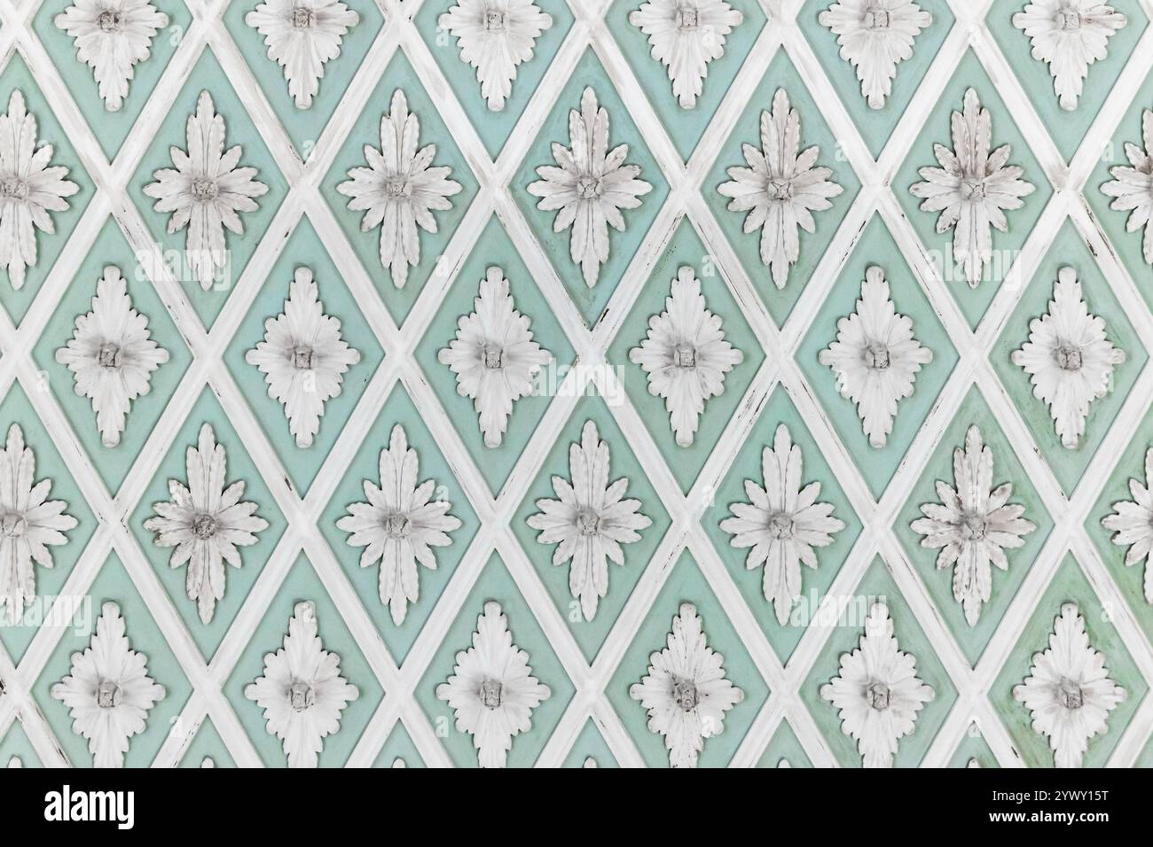 White stucco pattern over light green backdrop. Classic ceiling ...