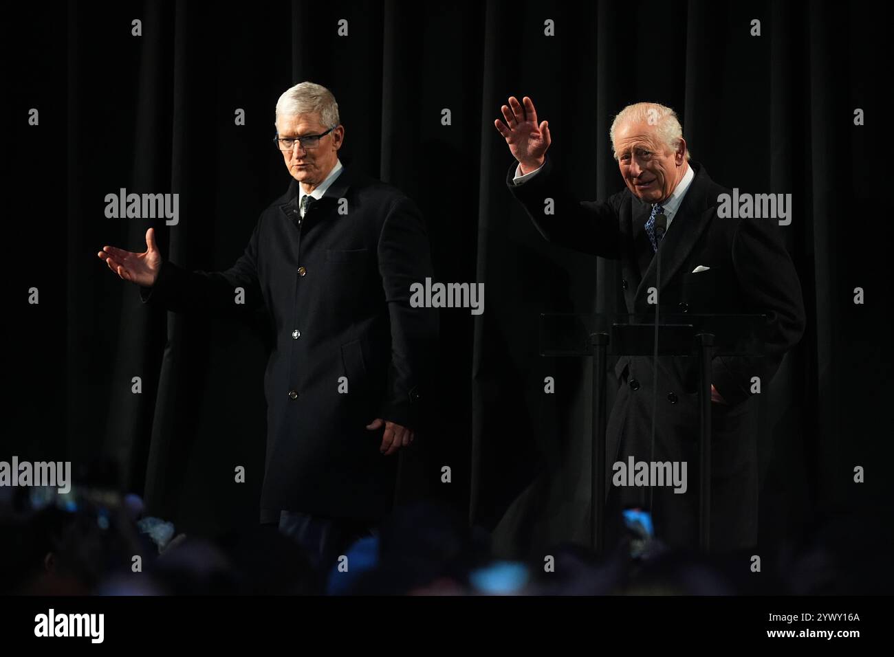 King Charles III (right) and chief executive of Apple, Tim Cook at a ...
