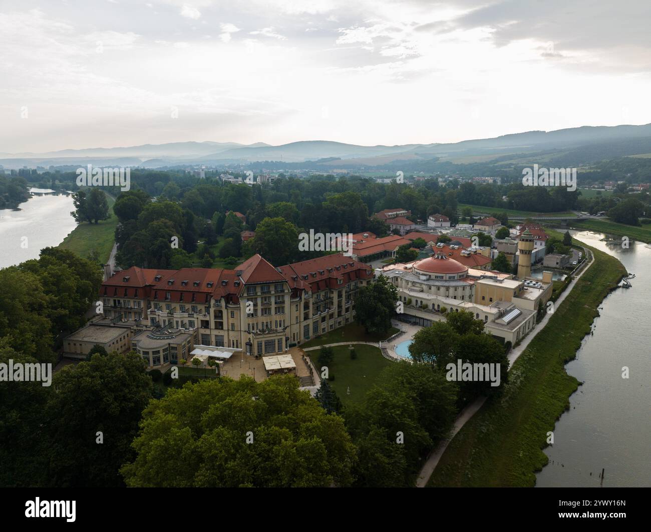 Historical building on spa island in Piestany Slovakia Stock Photo - Alamy