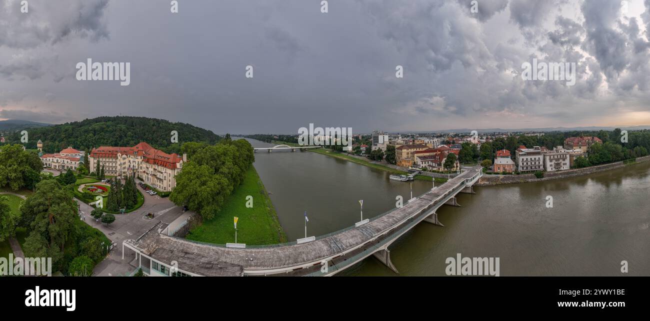Aerial view of the river Vah and the city of Piestany in Slovakia Stock ...