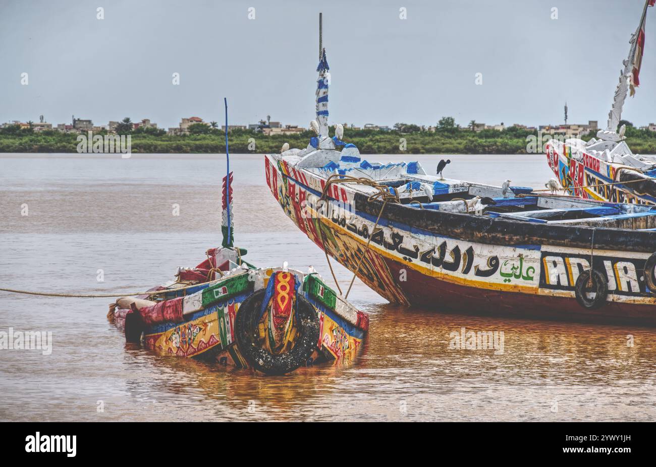 colorful fisher boats are aligned on the shore, with all kind of water ...