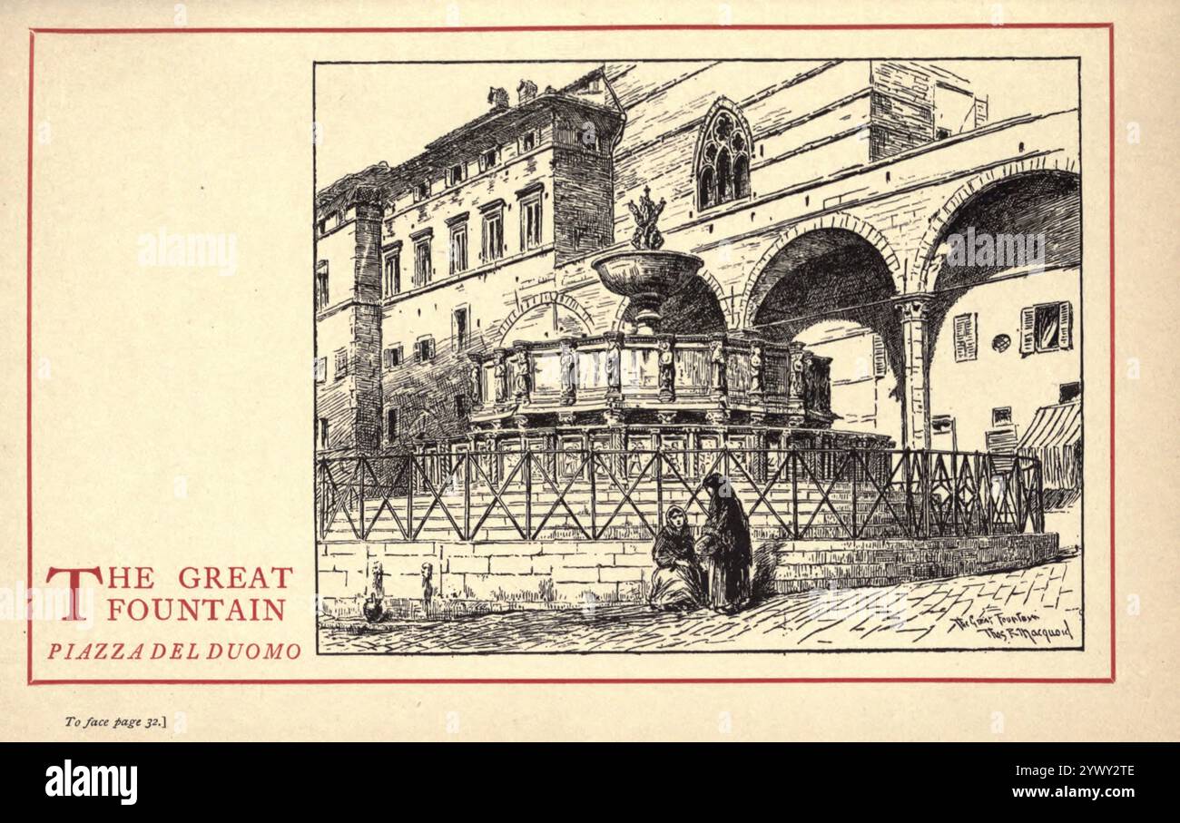THE GREAT FOUNTAIN Piazza del Duomo Pictures in Umbria illustration by ...
