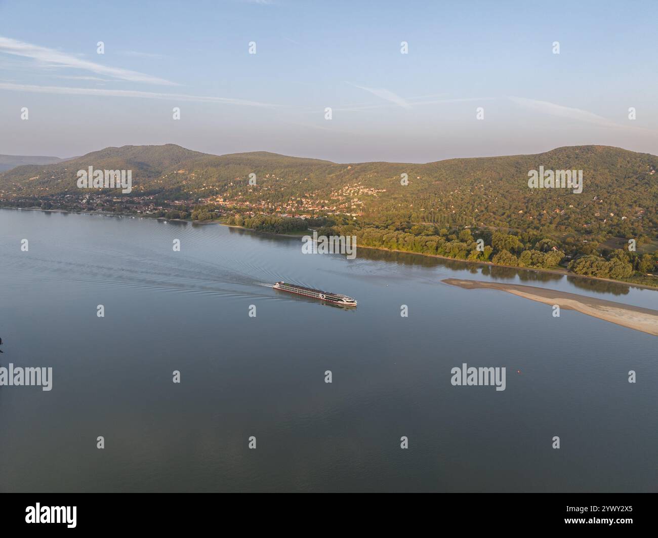 Aerial view of the Dunaj River and the ancient city of Vysehrad in ...