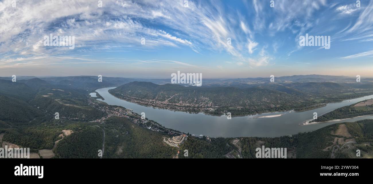 Aerial view of the Dunaj River and the ancient city of Vysehrad in ...
