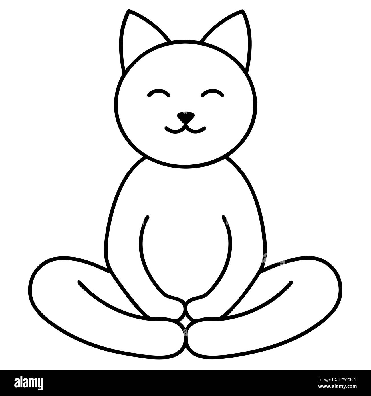 Meditating Cat in Lotus Pose – Simple Outline Vector Doodle Stock ...