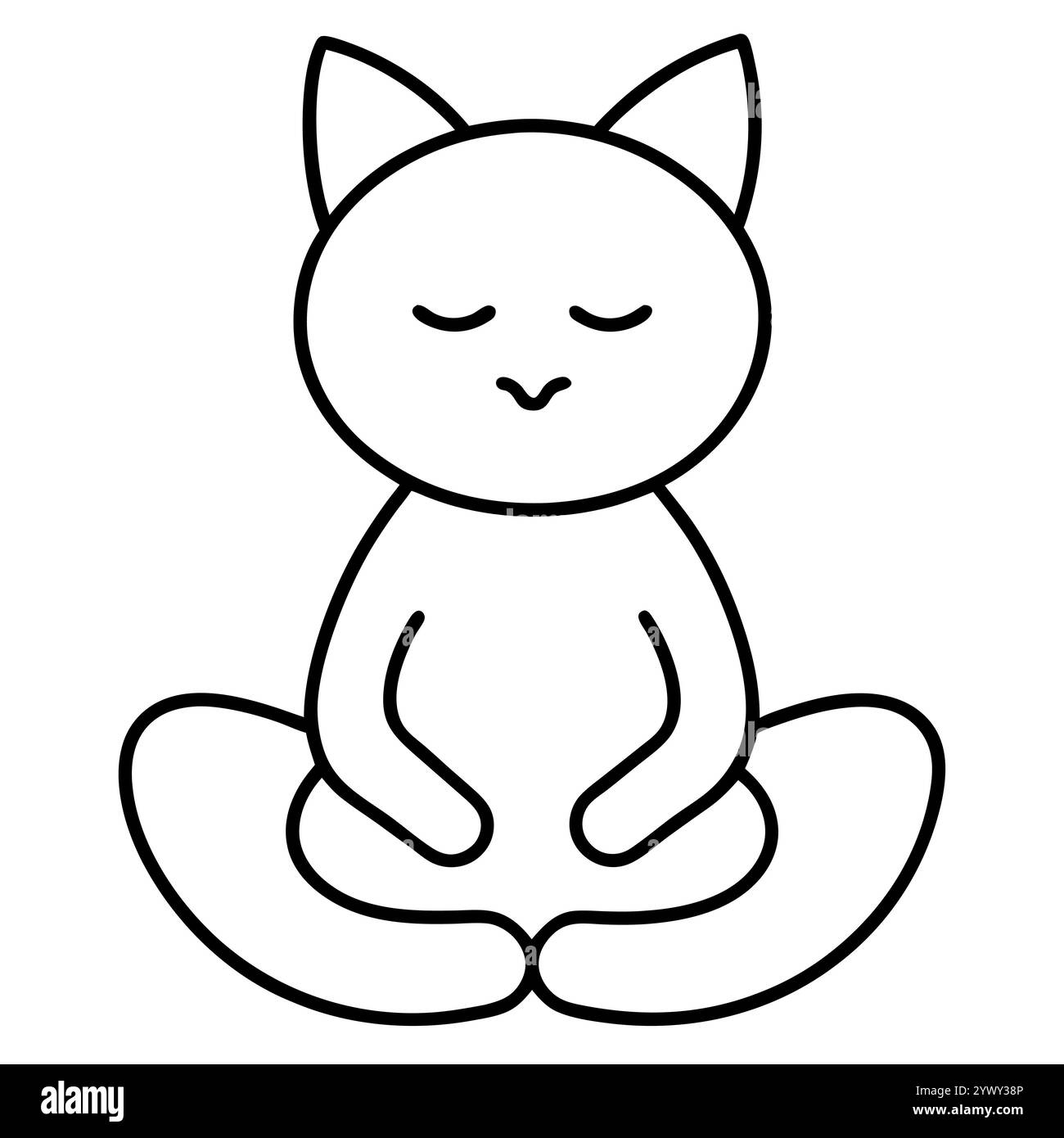 Meditating Cat in Lotus Pose – Simple Outline Vector Doodle Stock ...
