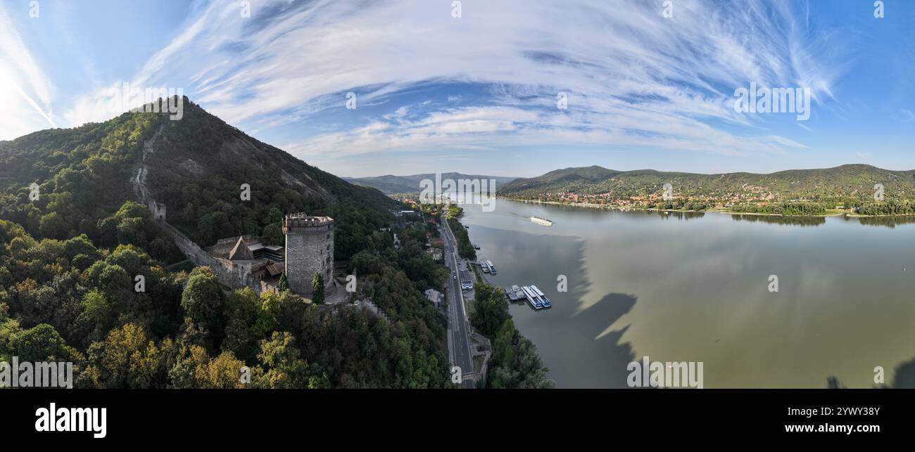 Aerial view of the Dunaj River and the ancient city of Vysehrad in ...