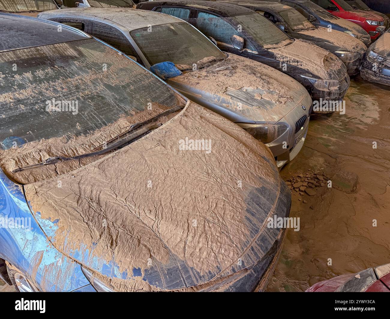 Sedavi cars damaged during the Valencia floods with water and mu Stock ...