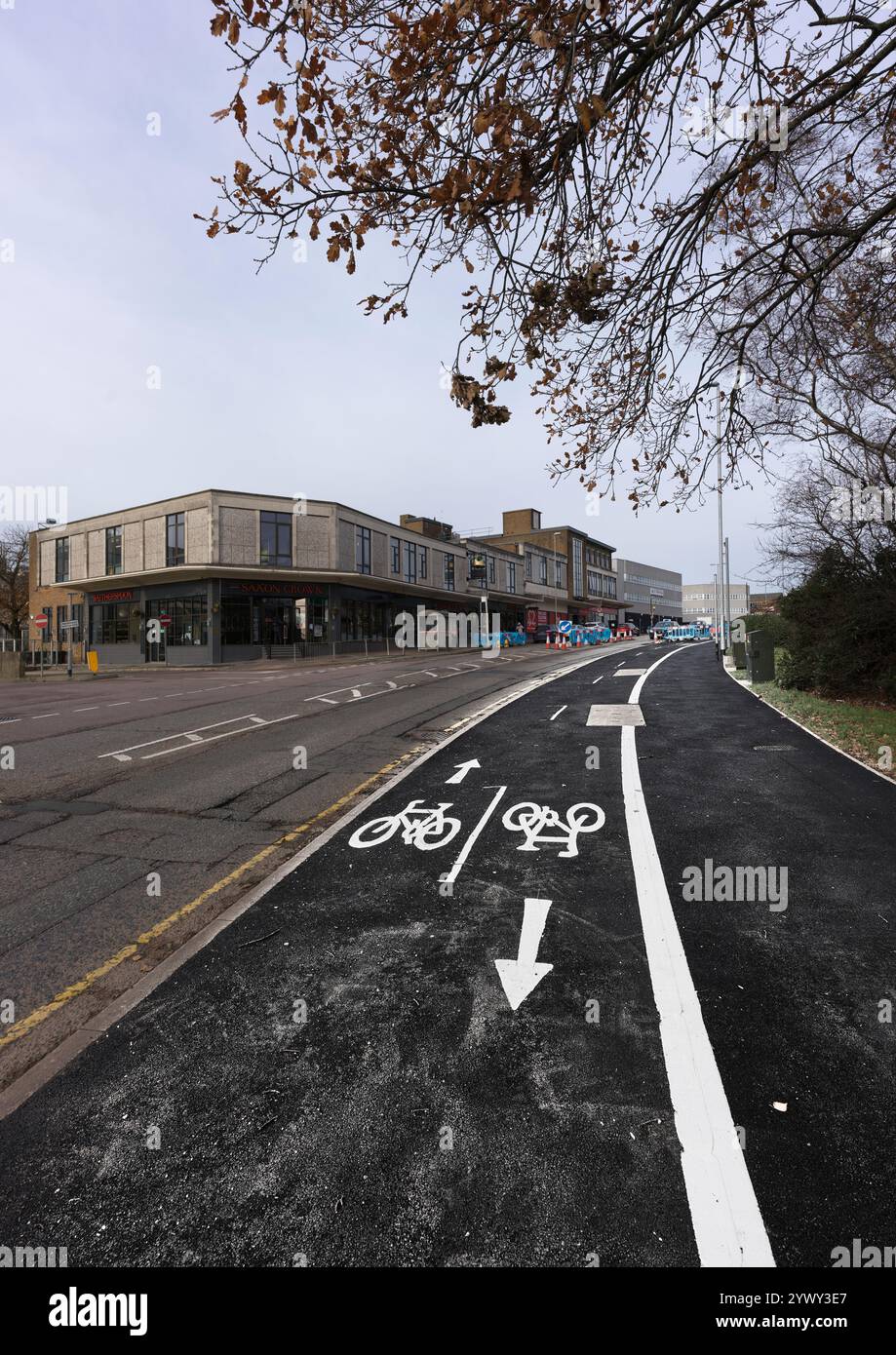 Newly completed cycle lane from the rail station to the town centre at ...