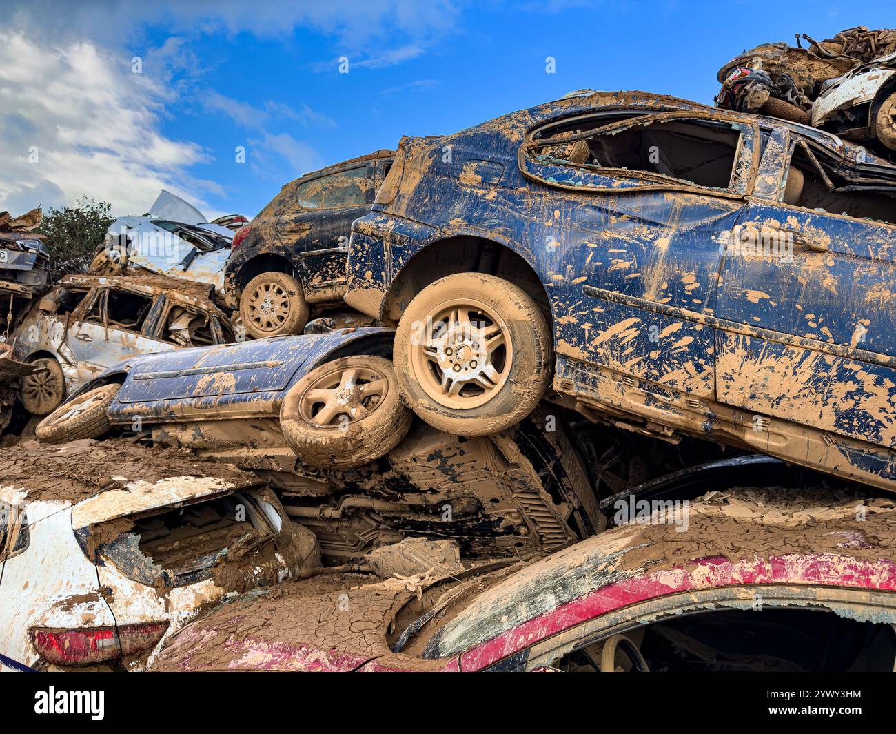 Thousands stacked cars piled up in Catarroja due devastating flo Stock ...
