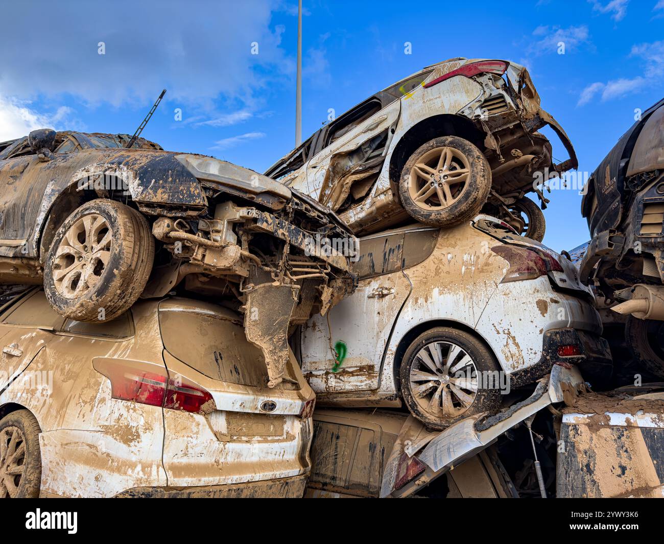 Thousands of Wrecked cars piled due to Dana floods in Catarroja Stock ...