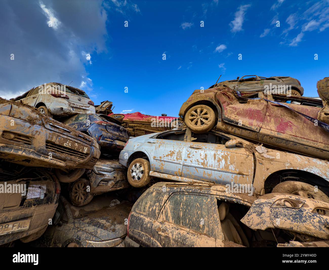 Thousands stacked cars piled up in Catarroja due devastating flo Stock ...