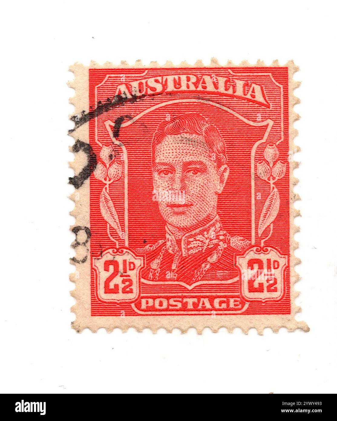 A vintage King George VI postage stamp from Australia isolated on a ...