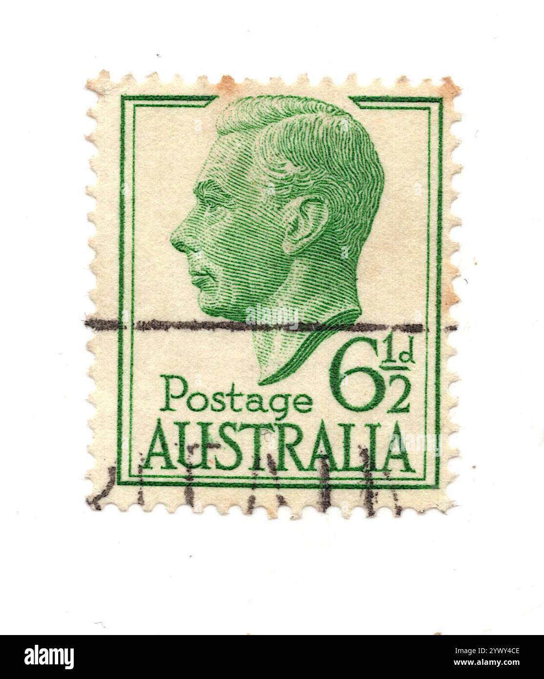 A vintage King George VI postage stamp from Australia on a white ...
