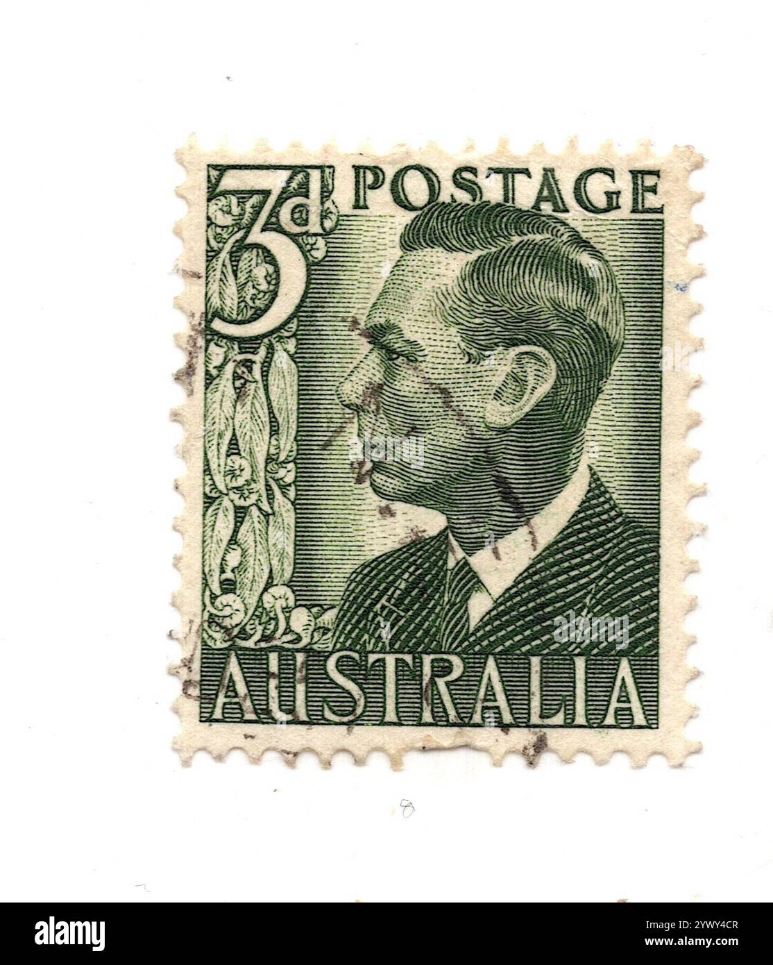 A vintage King George VI postage stamp from Australia on a white ...