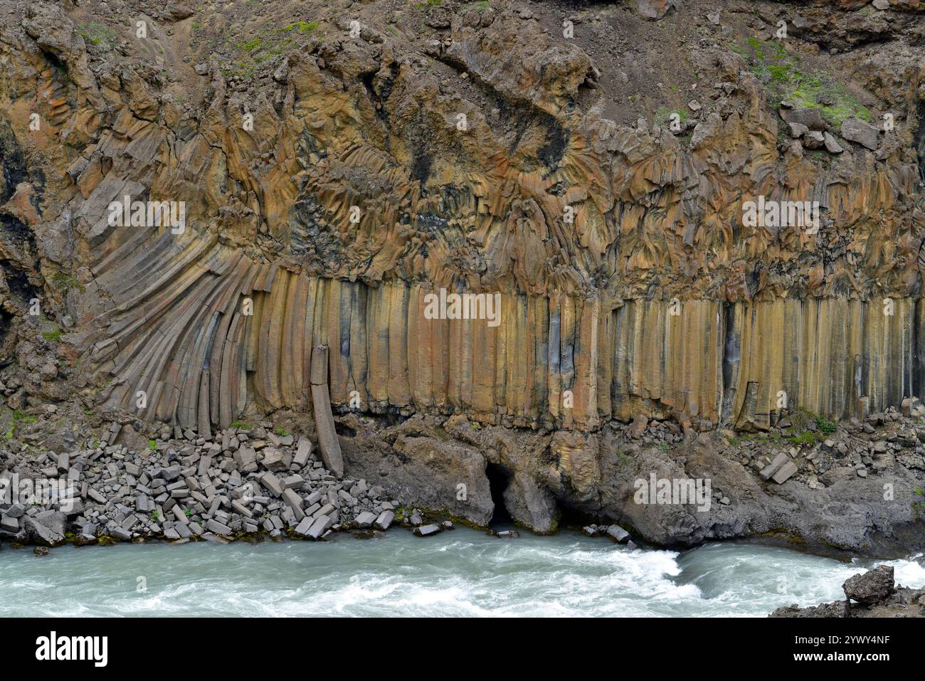 Columnar basalt in Aldeyjarfoss waterfall (Skjalfandafljot river ...