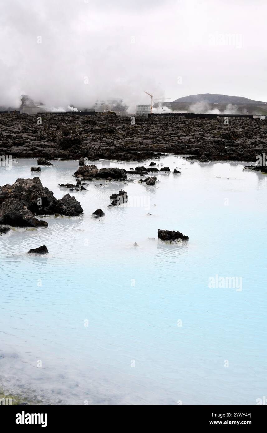 Blue lagoon, geothermal spa. Hot water reach on silica. At bottom ...