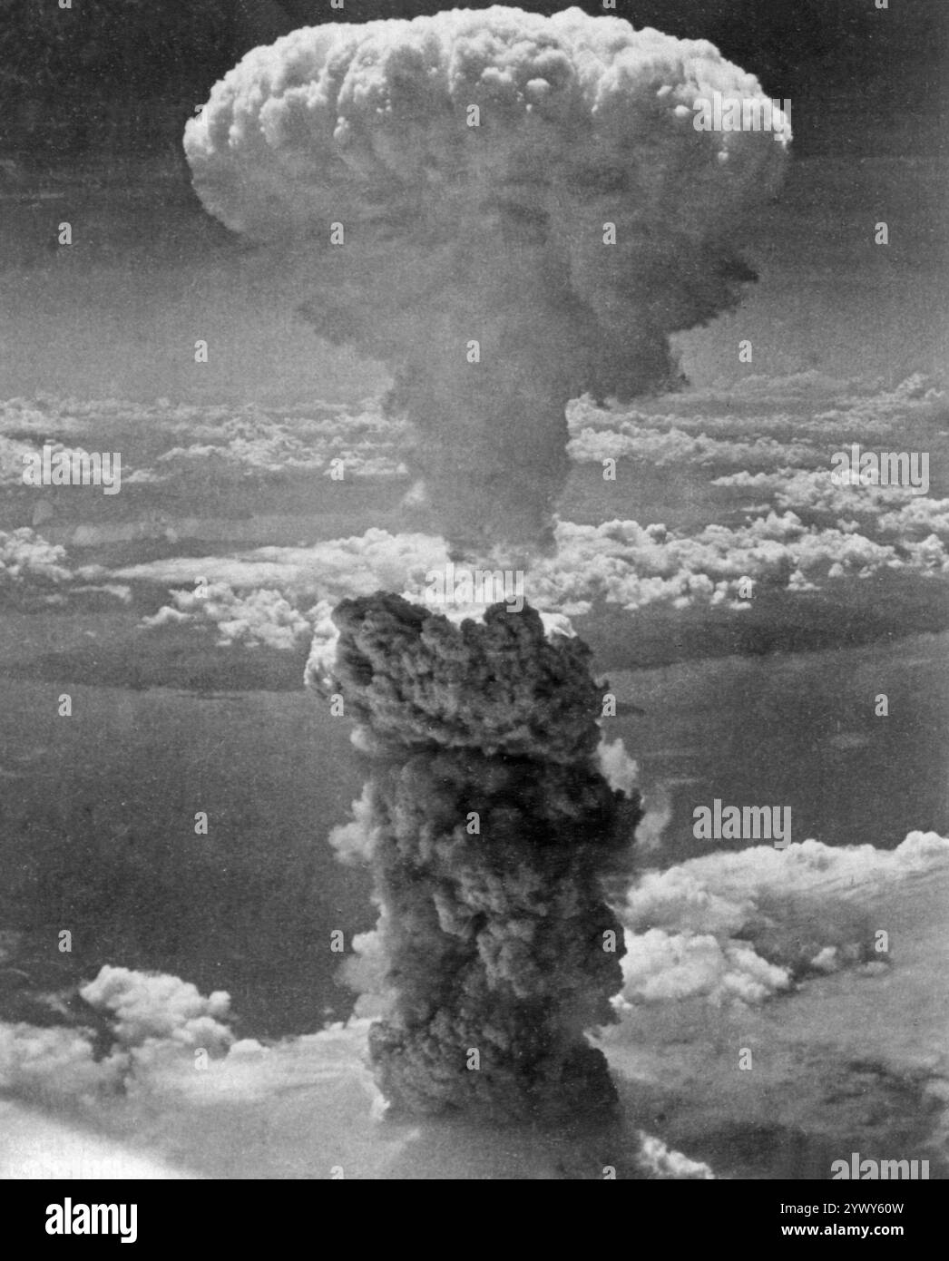 NAGASAKI, JAPAN - 09 August 1945 - Aerial view of the mushroom cloud ...
