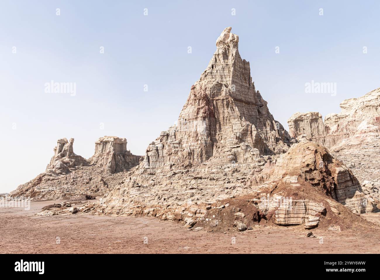 A closeup of towers and pinnacles in the salt canyon of the Dallol ...