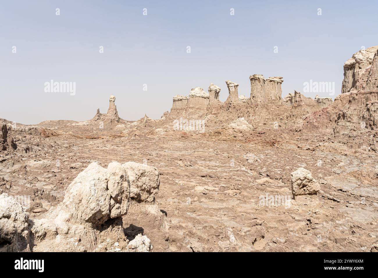 A closeup of towers and pinnacles in the salt canyon of the Dallol ...