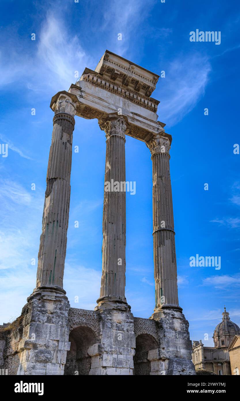 Roman Forum in Rome, Italy: view of Temple of Castor and Pollux Stock Photo - Alamy