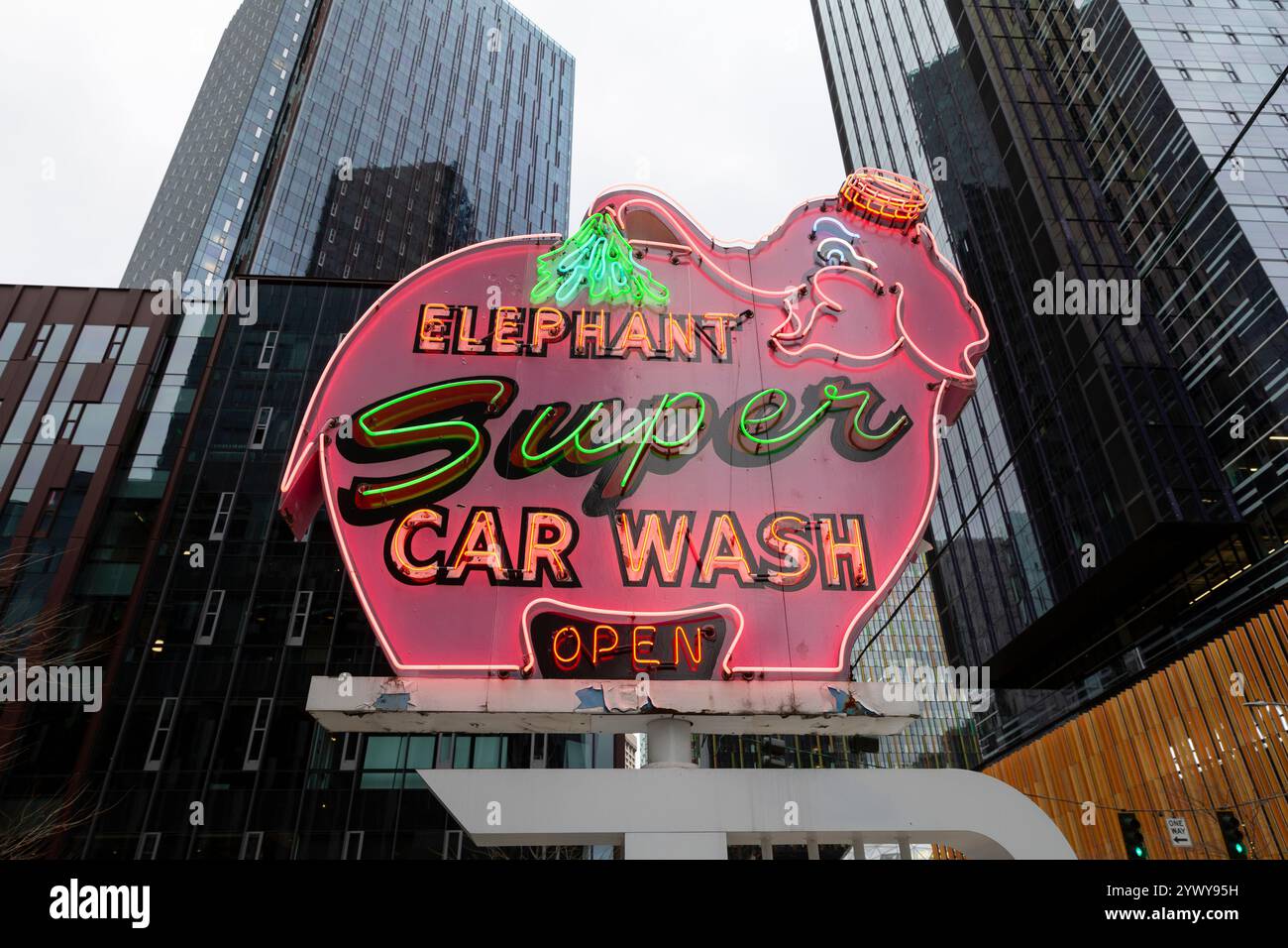 The Elephant Car Wash sign, a beloved local landmark, is nestled among ...