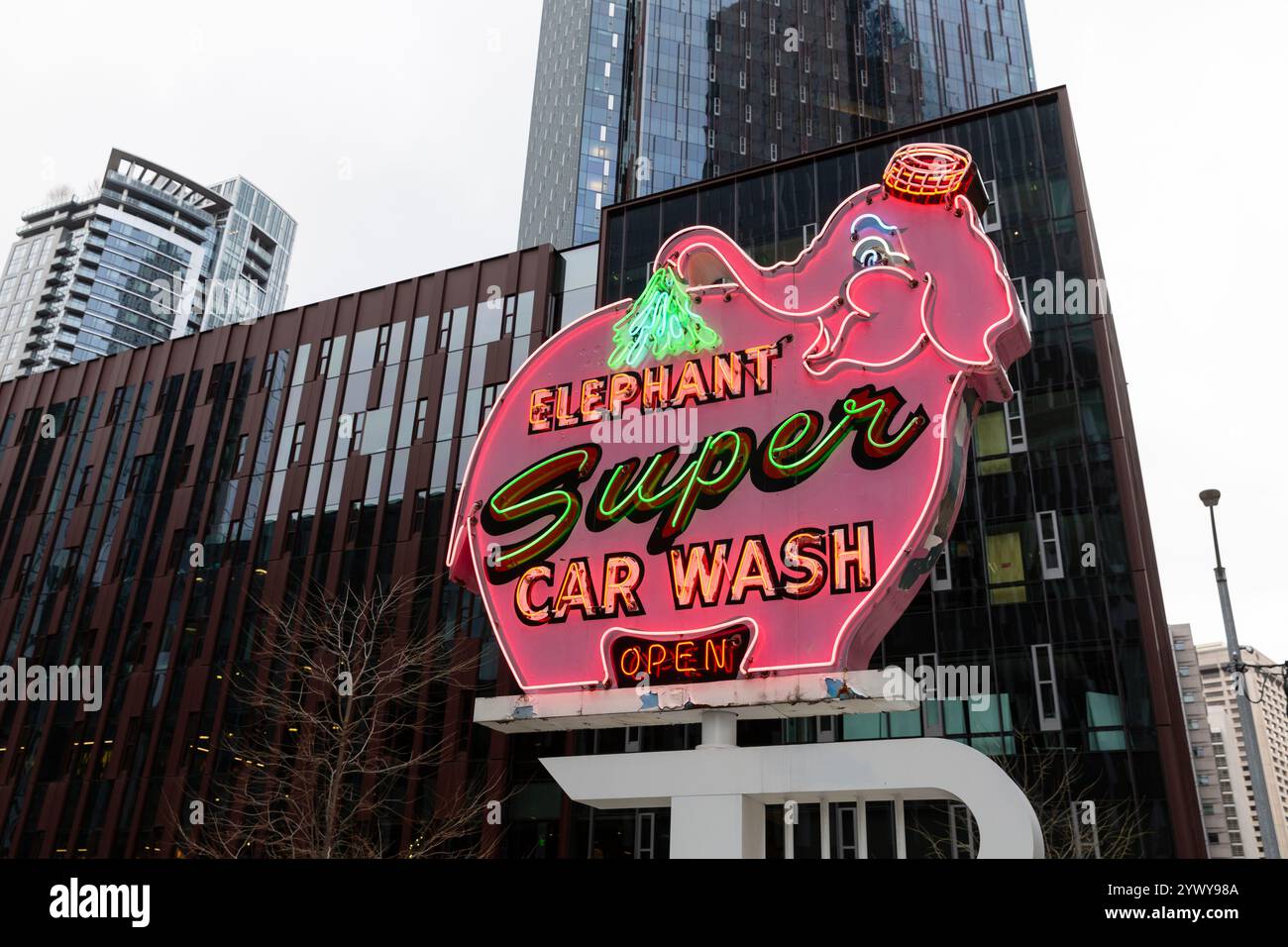 The Elephant Car Wash sign, a beloved local landmark, is nestled among ...