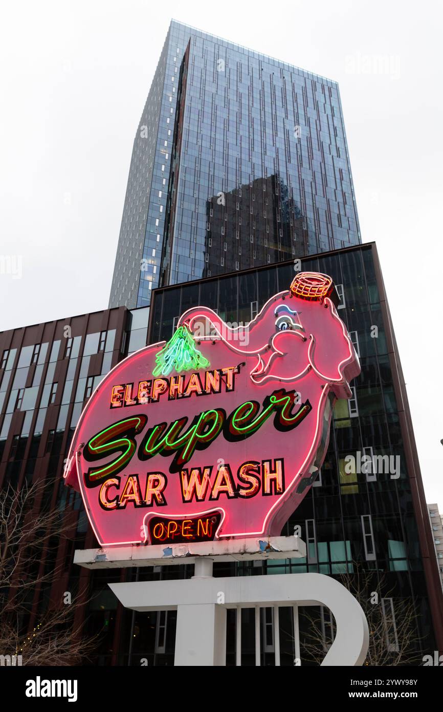 The Elephant Car Wash sign, a beloved local landmark, is nestled among ...