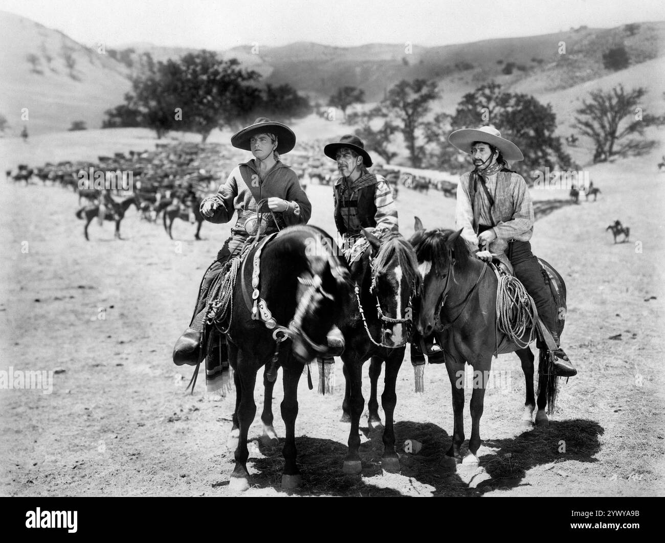Richard Barthelmess (left), on-set of the western film, "The Lash ...