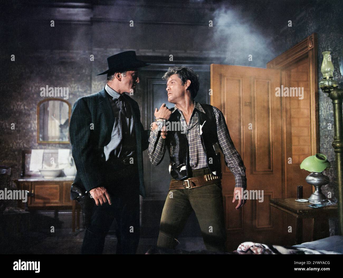 Kirk Douglas, Earl Holliman, on-set of the western film, "Last Train ...