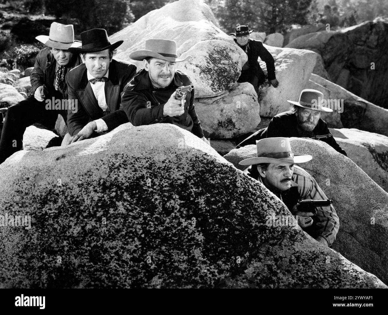 Victor Jory, Francis McDonald, on-set of the western film, "The Kansan ...