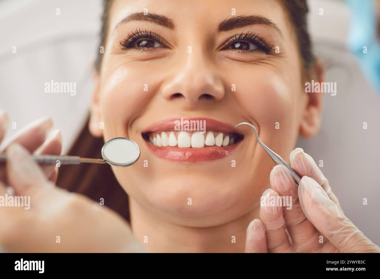 Happy Patient During Dental Checkup at Clinic Stock Photo - Alamy