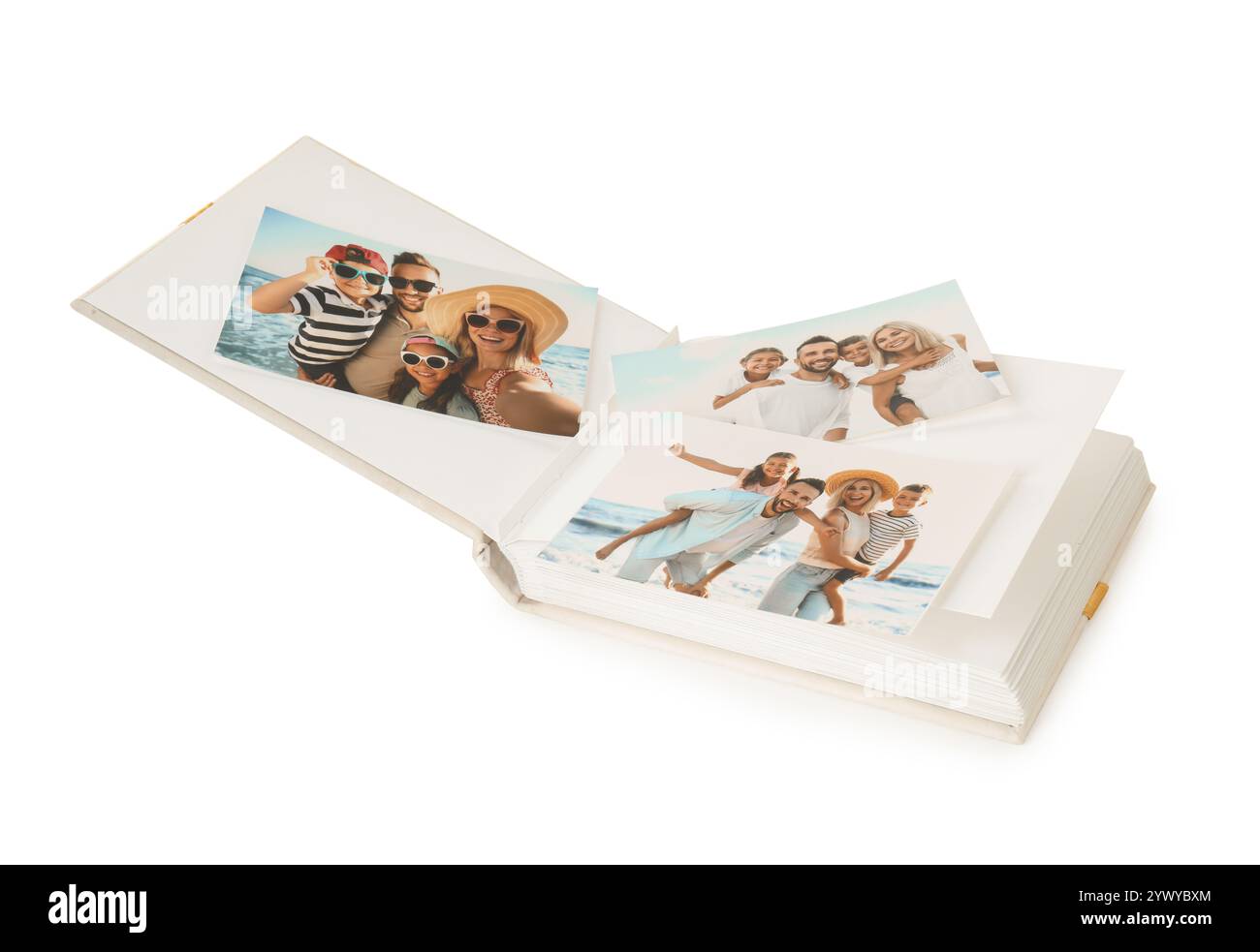 Open photo album with different photos isolated on white Stock Photo ...