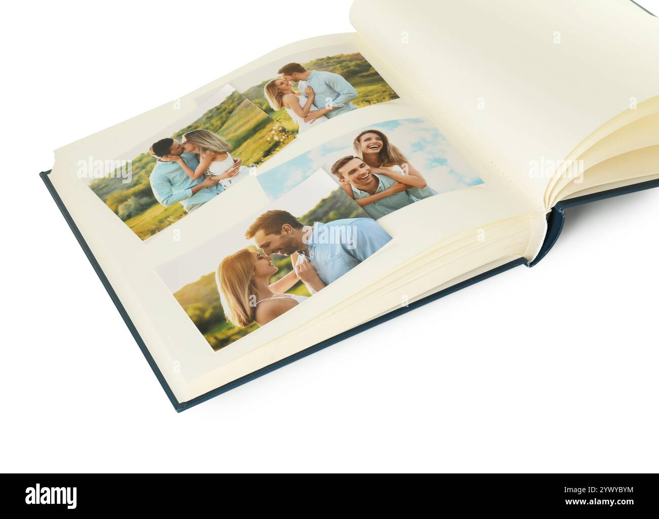 Open photo album with different photos isolated on white Stock Photo ...