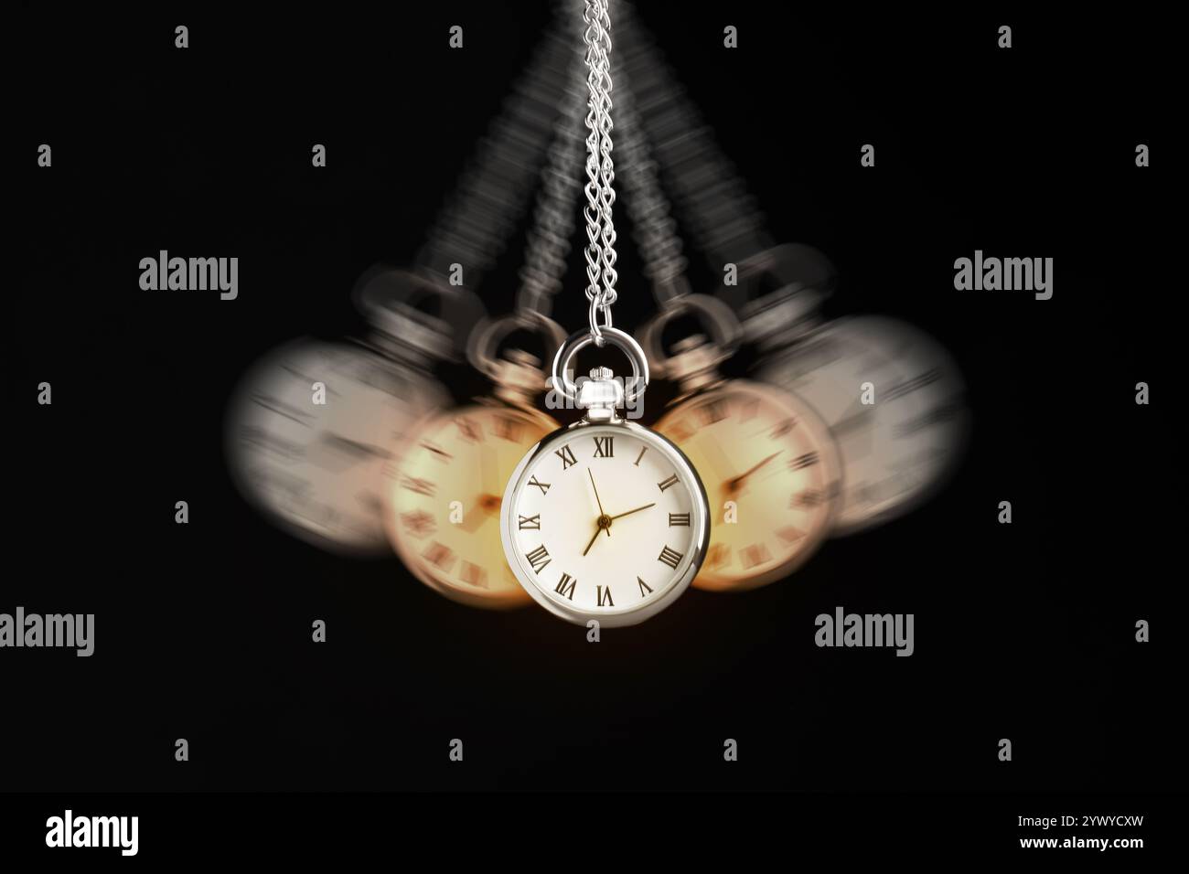 Hypnosis session. Vintage pocket watch swinging on black background ...