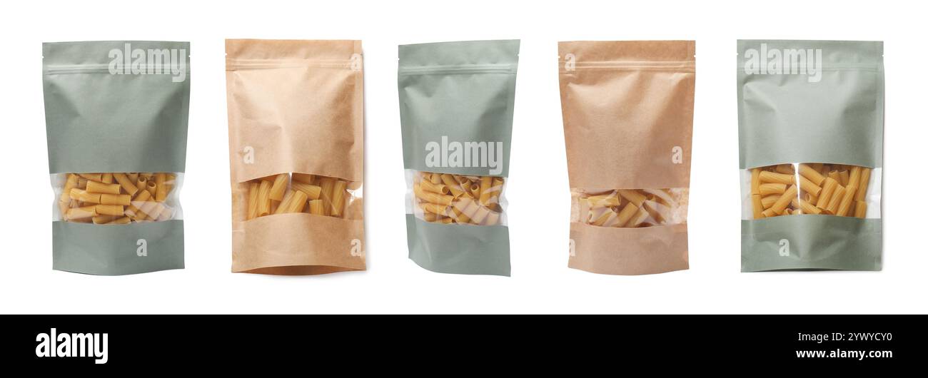 Paper pouch bags with pasta isolated on white. Packaging for product ...