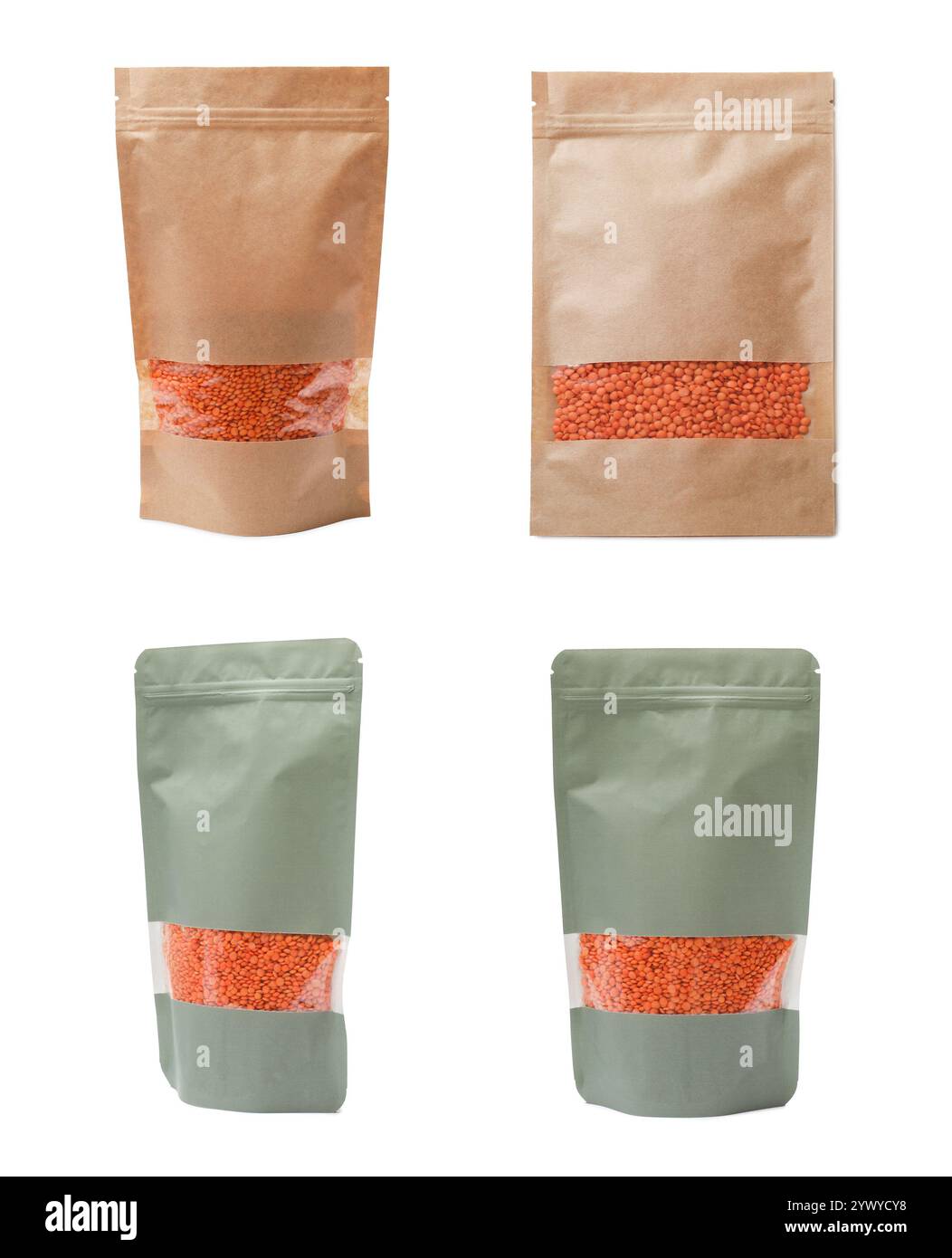 Paper pouch bags with lentils isolated on white. Packaging for product ...